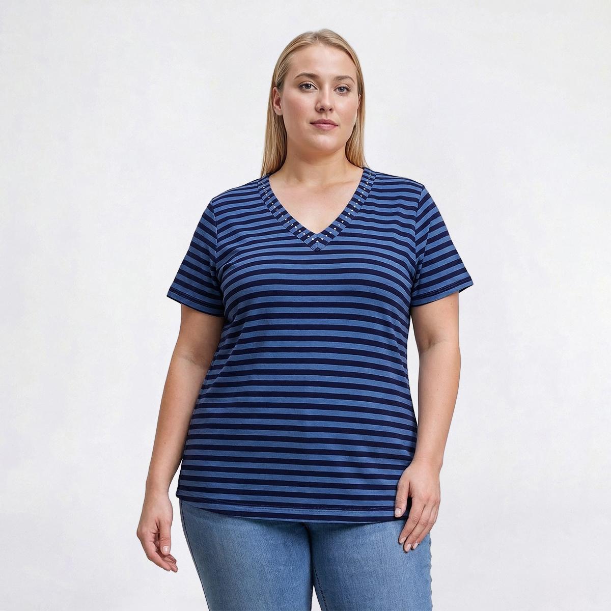 Click here for Plus Size Hasting & Smith Short Sleeve Stripe V Ne... prices